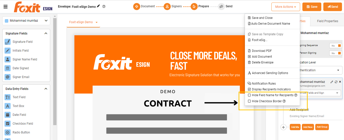 New Hide Field Name for Recipients and Hide Checkbox Border Options